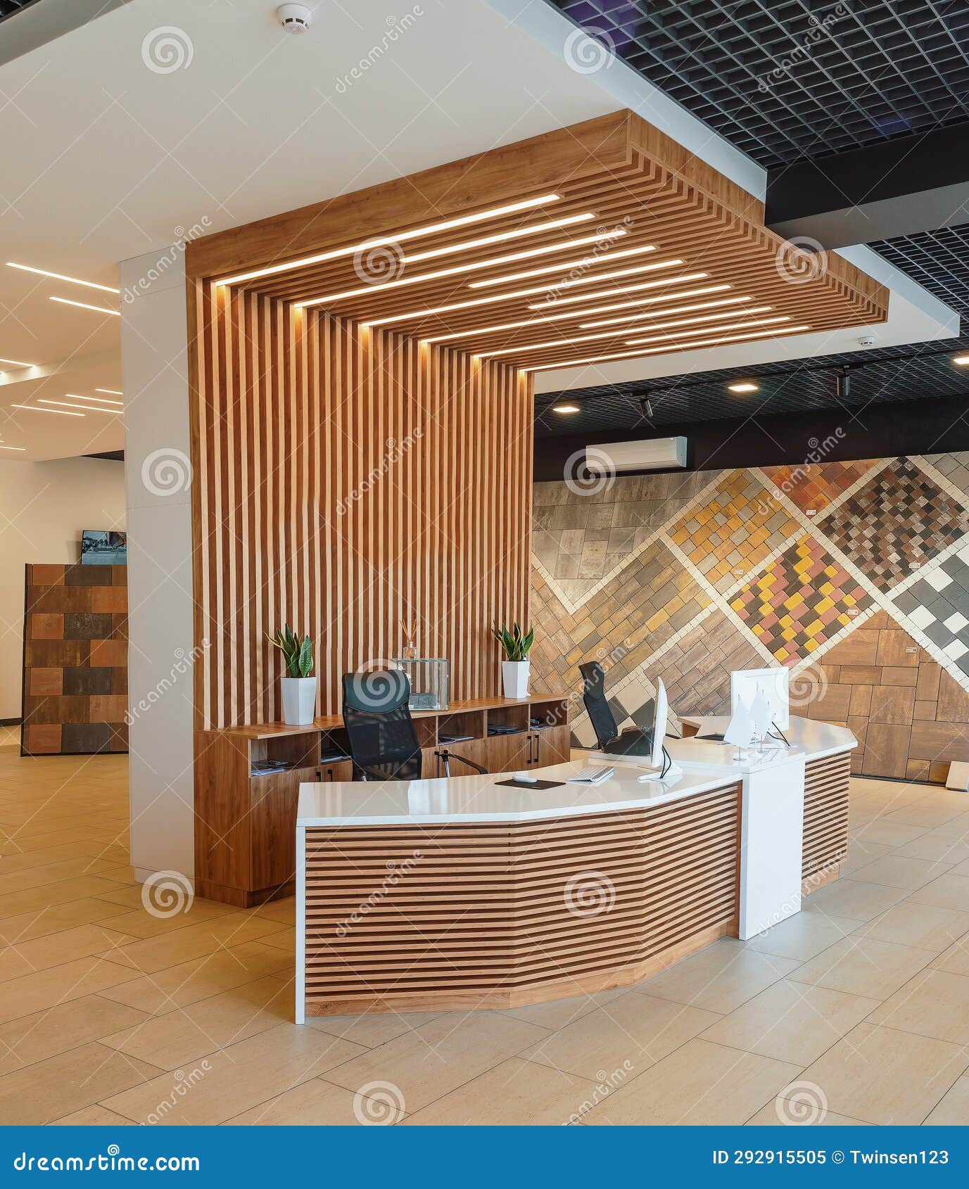 Reception with Ceiling Lights for a Small Shop, Showroom Stock Image ...