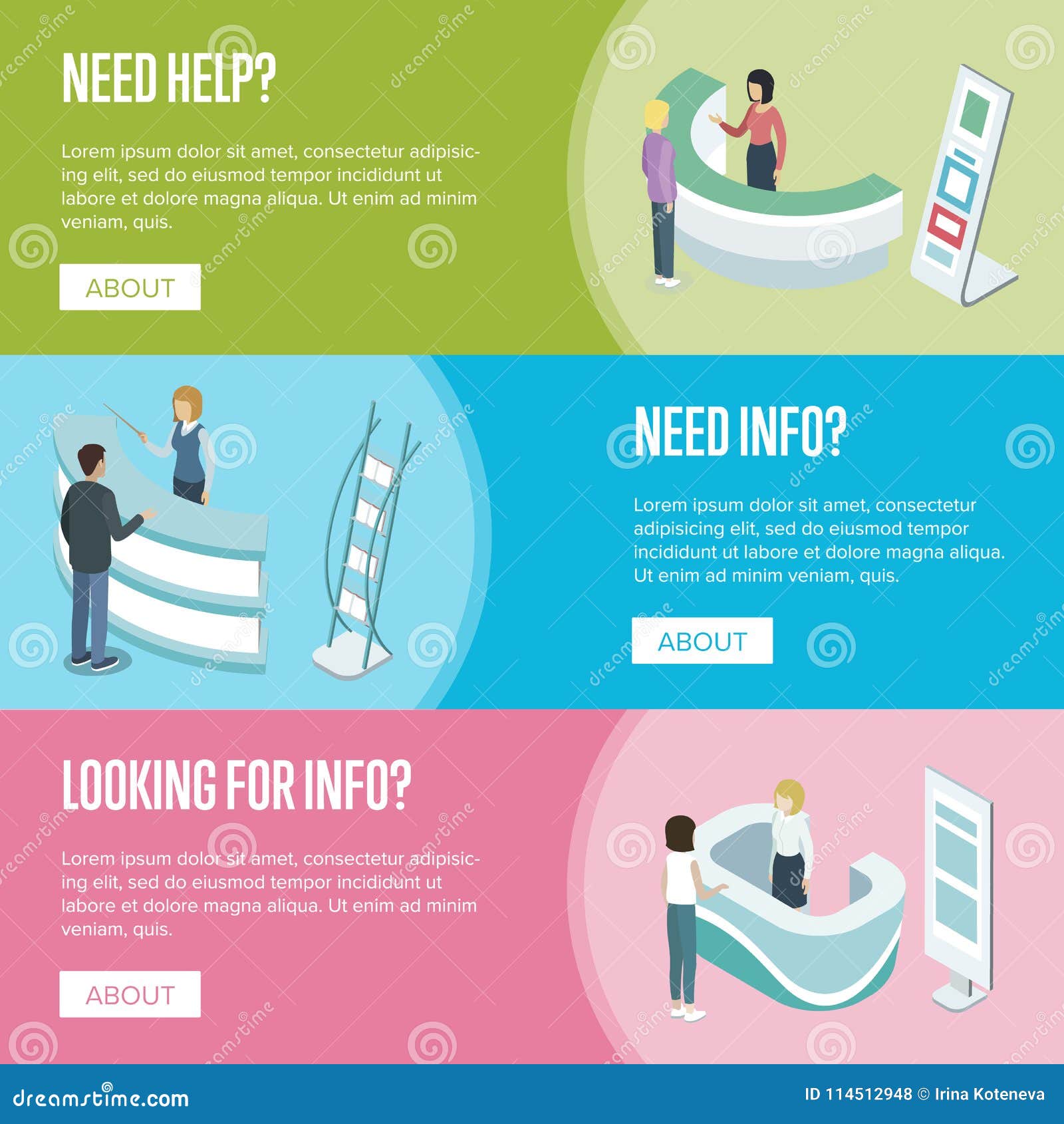 Reception Counter Isometric Horizontal Flyers Stock Vector ...