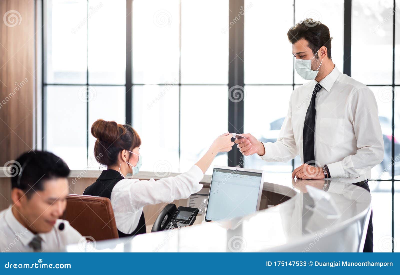 Businessman Check in at Hotel Reception Stock Image - Image of ...