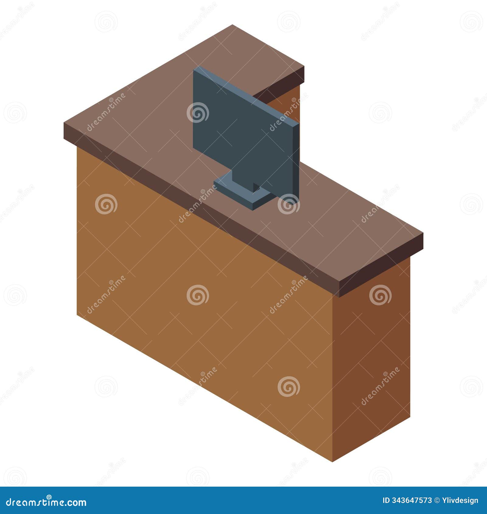 Reception Desk with Computer in Isometric View Featuring Wooden ...