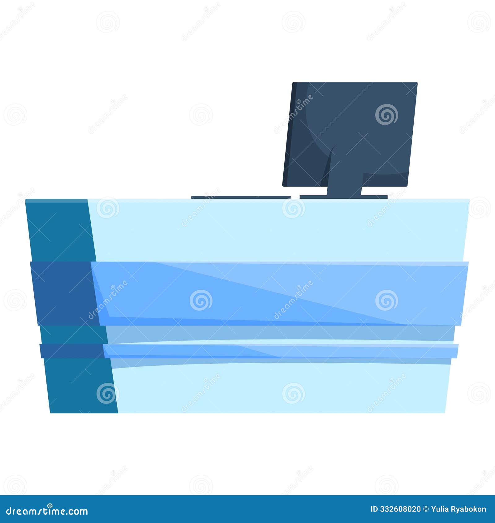 Reception Desk with Computer Standing in Empty Hall Stock Illustration ...