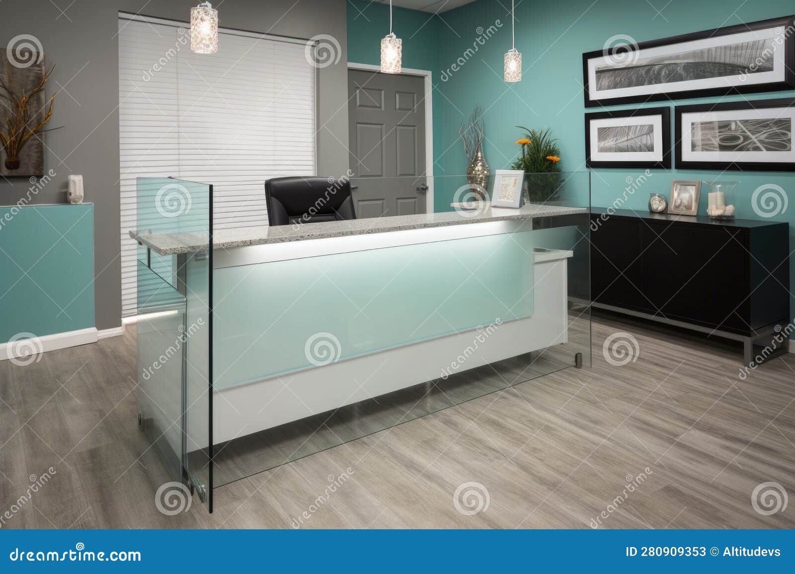 Reception Desk with a Glass Top, Sleek Silver Frame and Modern ...