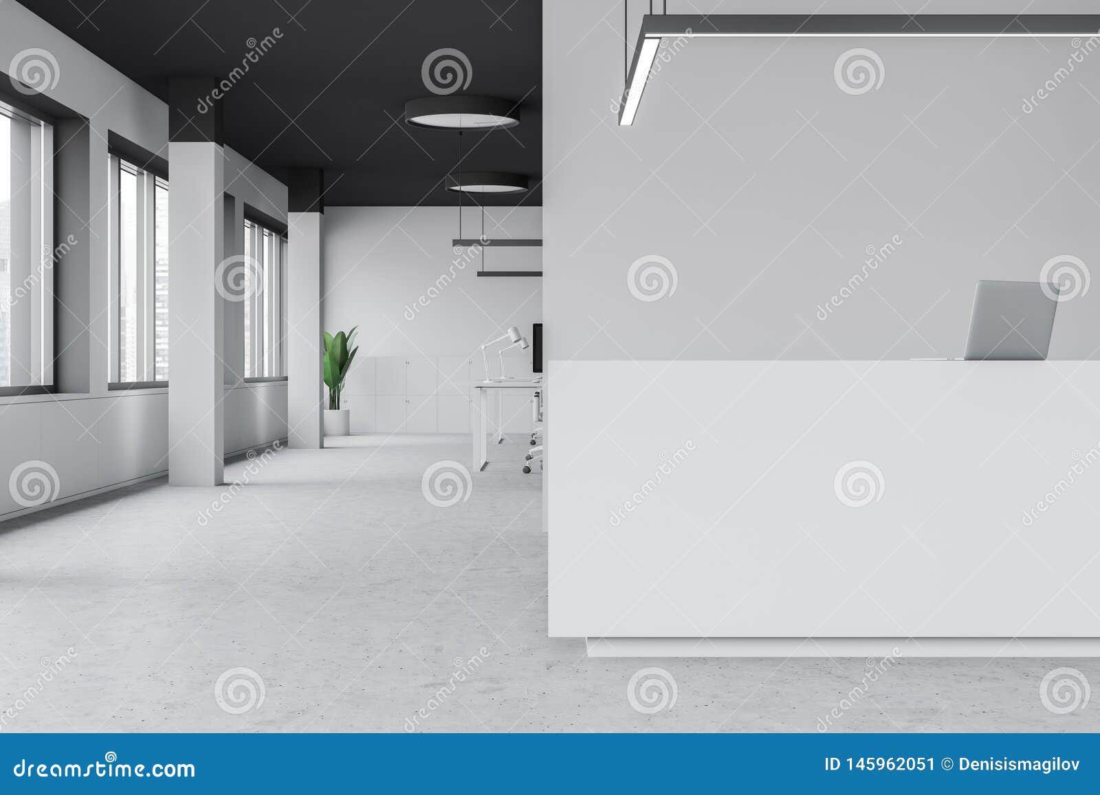 Reception Desk in Open Space Office Stock Illustration - Illustration ...