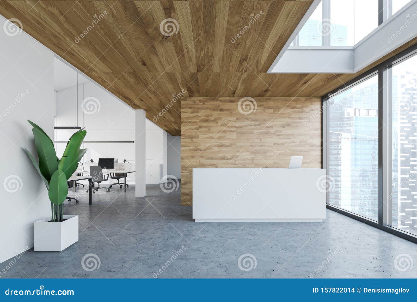 Reception Desk in Open Space Office Stock Illustration - Illustration ...