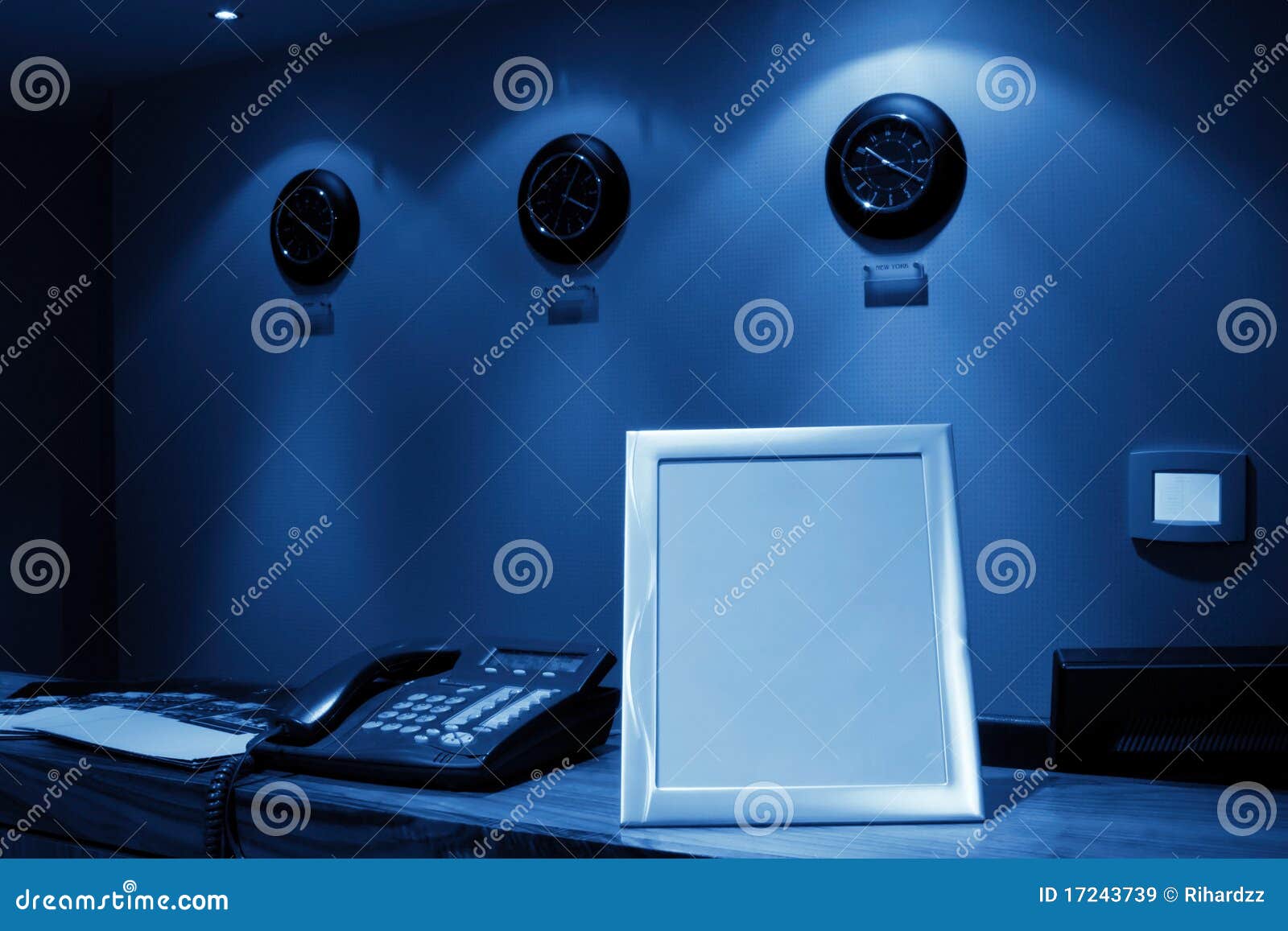 Reception Desk with Phone and Clock Stock Image - Image of phone, room ...