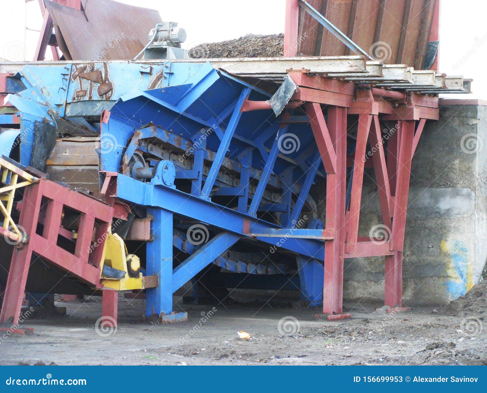 Reception Hopper At A Large Recycling Plant. Orange Peel Grab Buckets ...