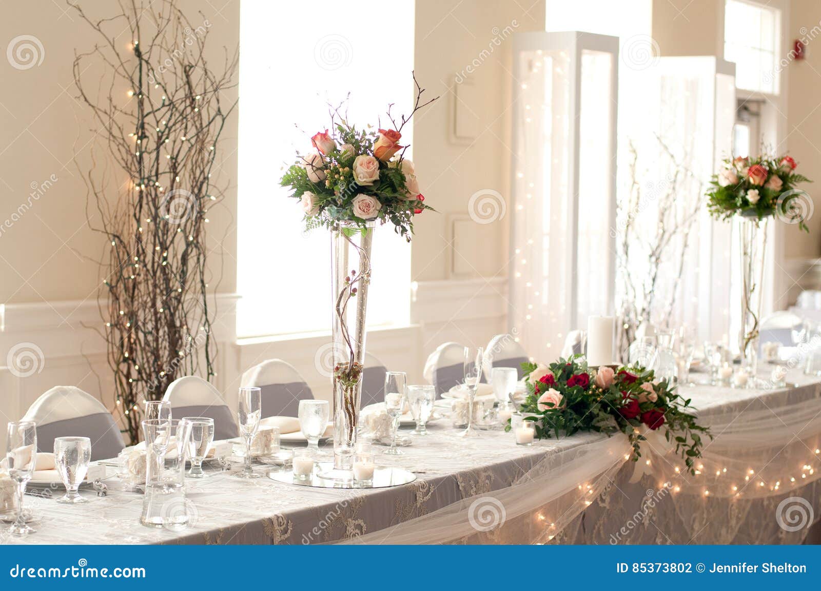 Reception head table stock photo. Image of anniversary - 85373802