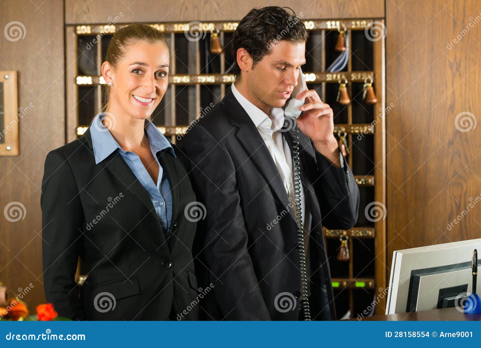Reception in Hotel - Man and Woman Stock Photo - Image of guesthouse ...