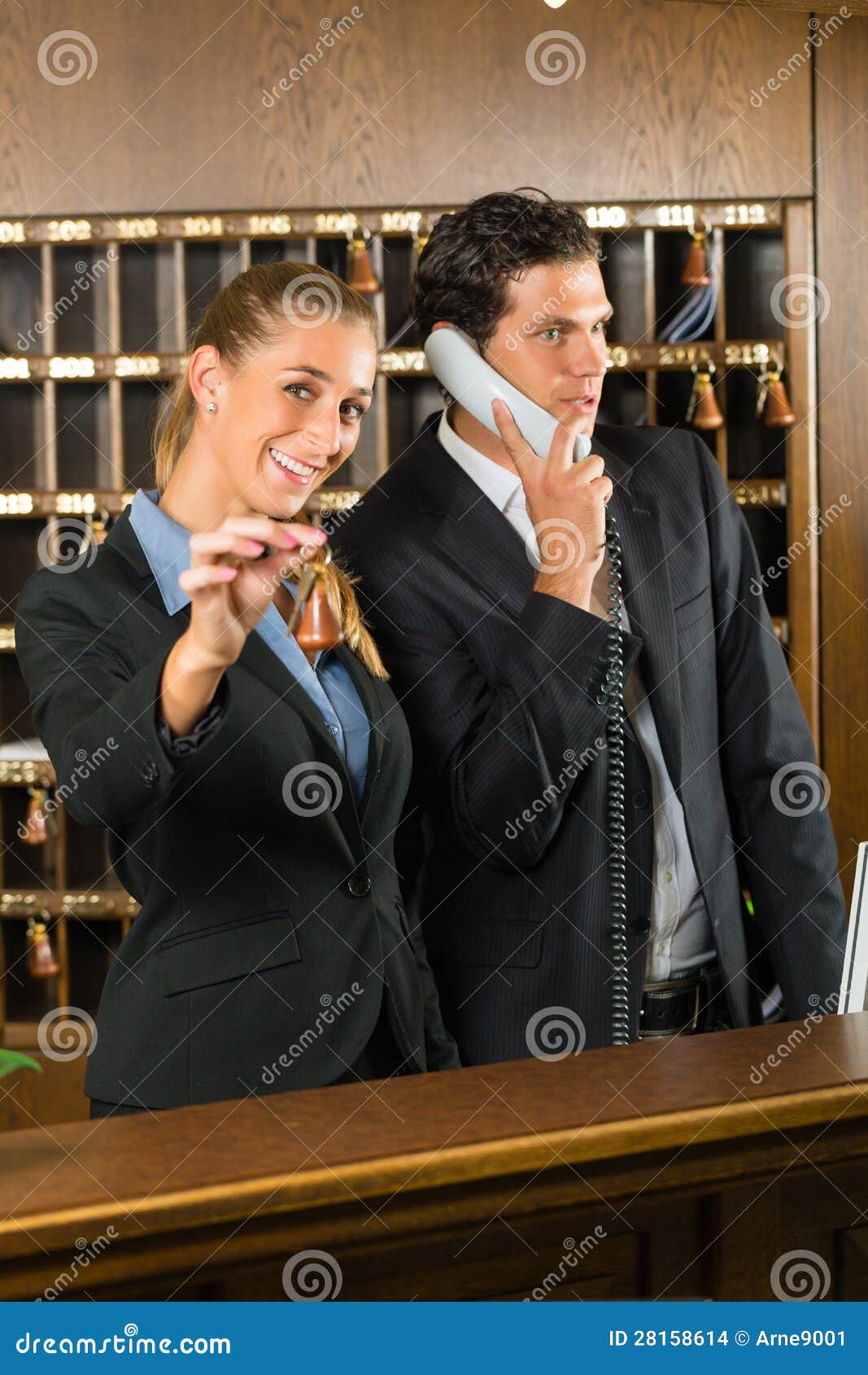 Reception in Hotel - Man and Woman Stock Photo - Image of front ...