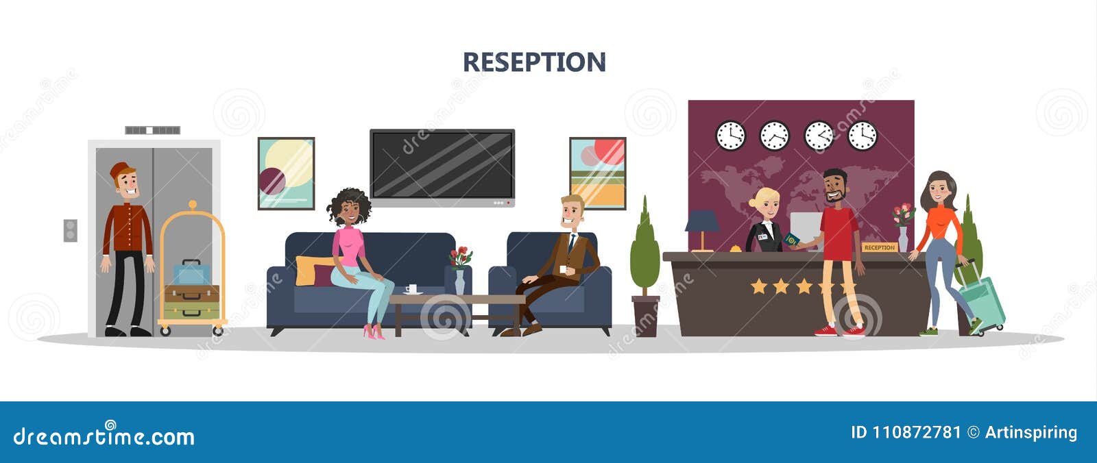 Reception at hotel. stock vector. Illustration of bell - 110872781