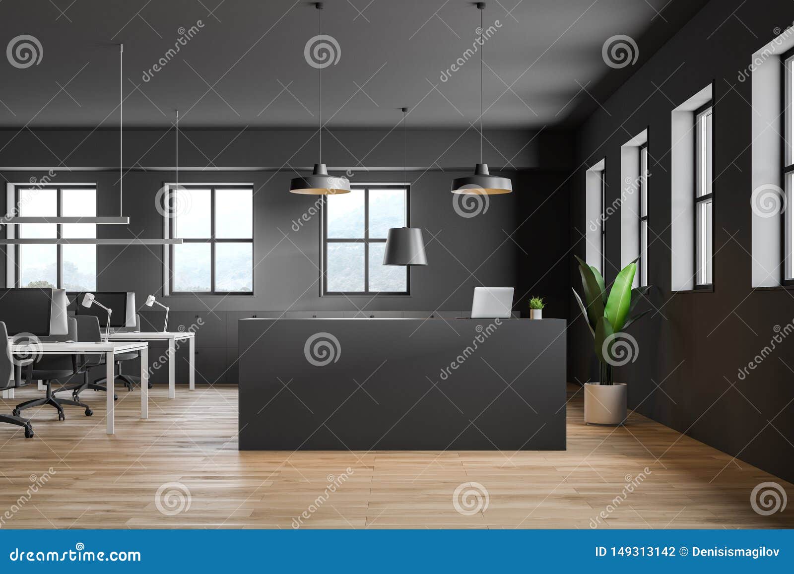 Reception in Industrial Style Office Stock Illustration - Illustration ...