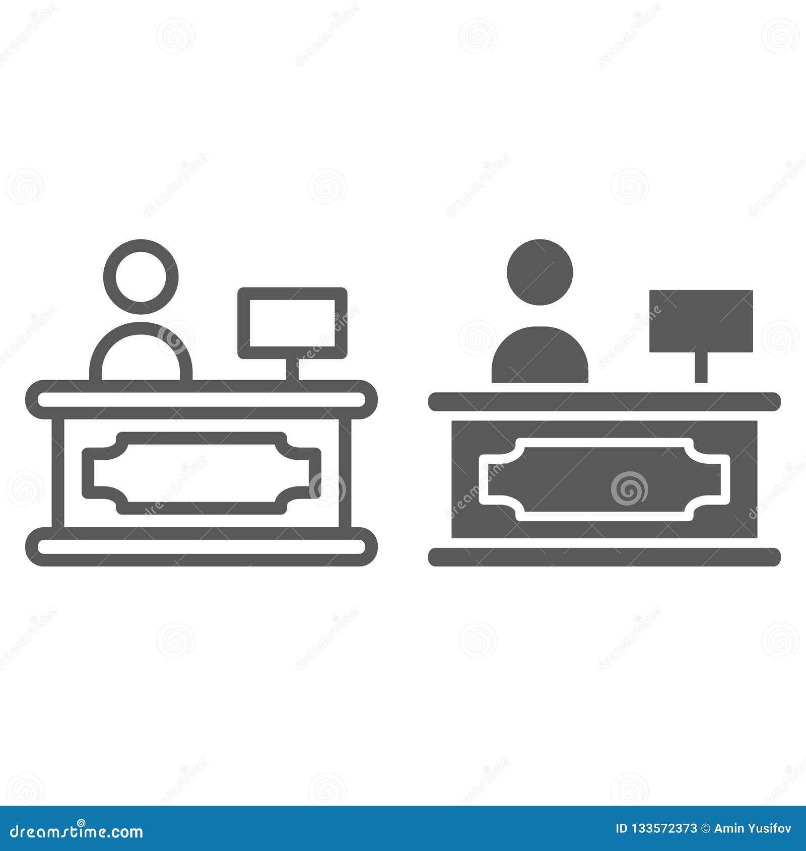 Reception Line and Glyph Icon, Hotel and Call, Reception Desk Sign ...