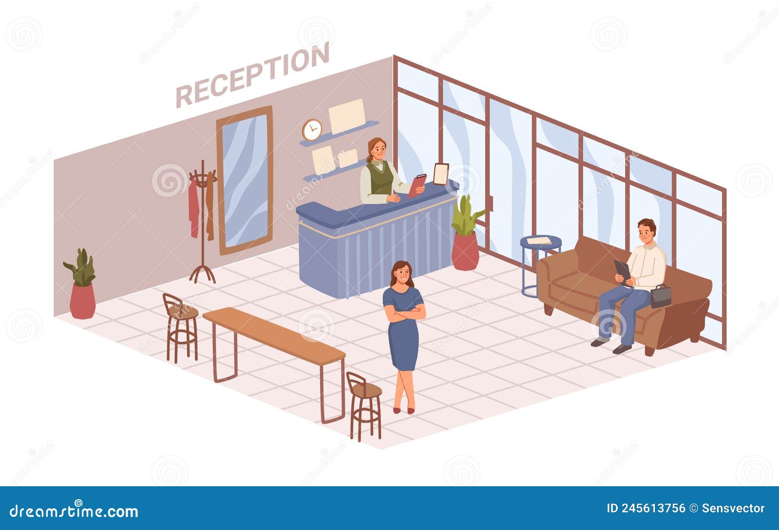 Reception In Office, Interior Design And Planning Vector Illustration ...