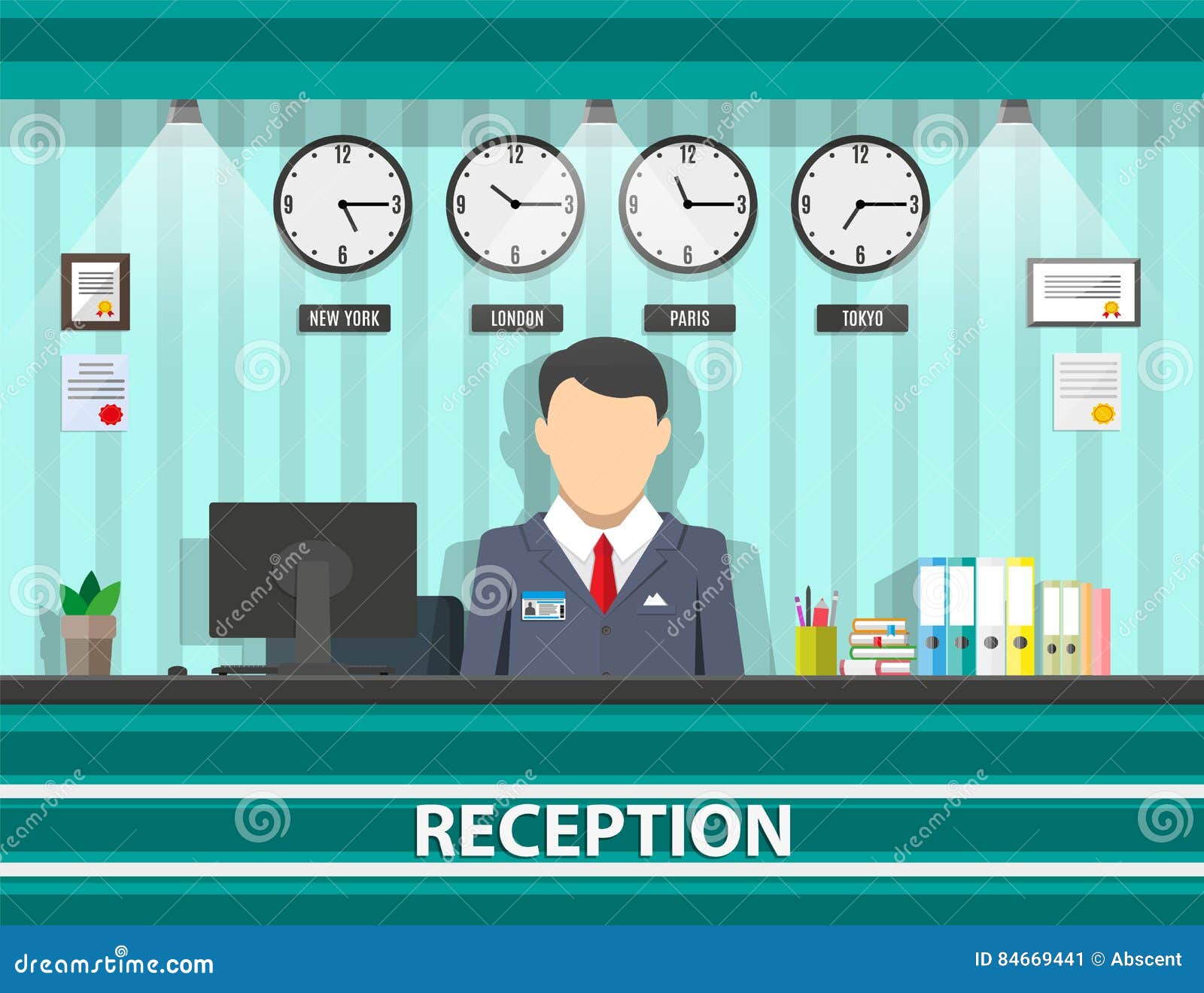 Receptionist Register Medical Form On Computer Vector Illustration ...