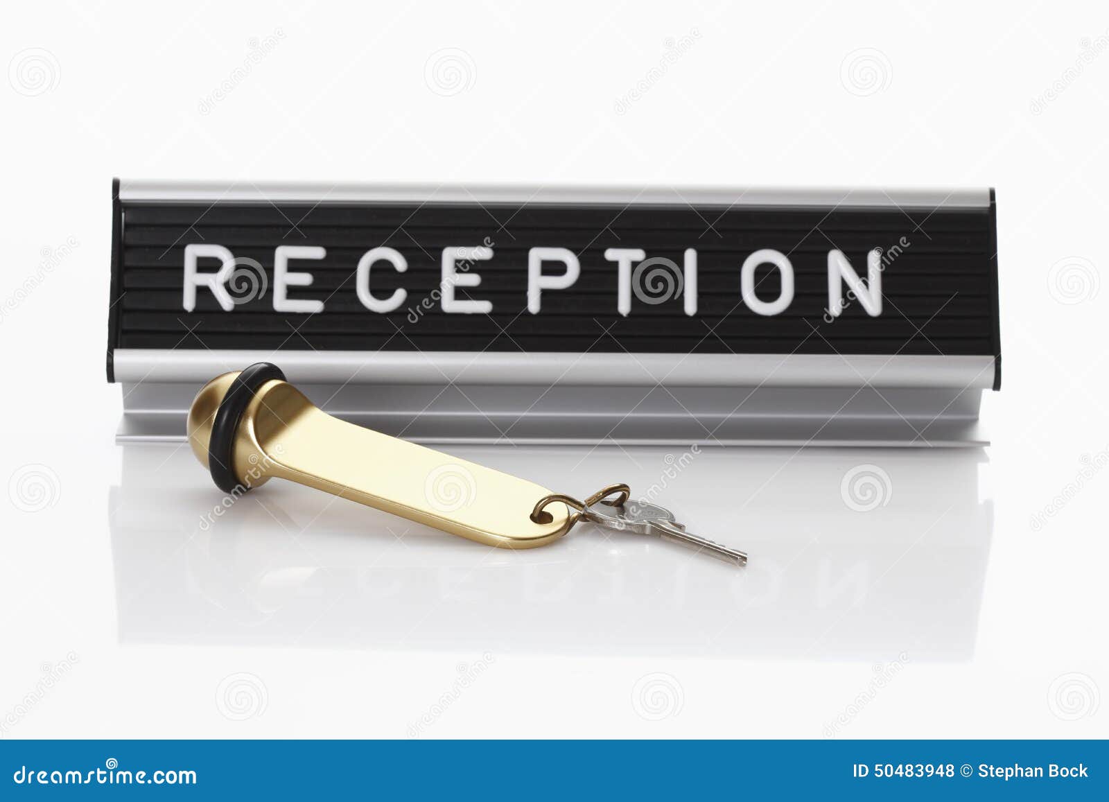 Reception Sign with Hotel Key Stock Photo - Image of reception, keyring ...