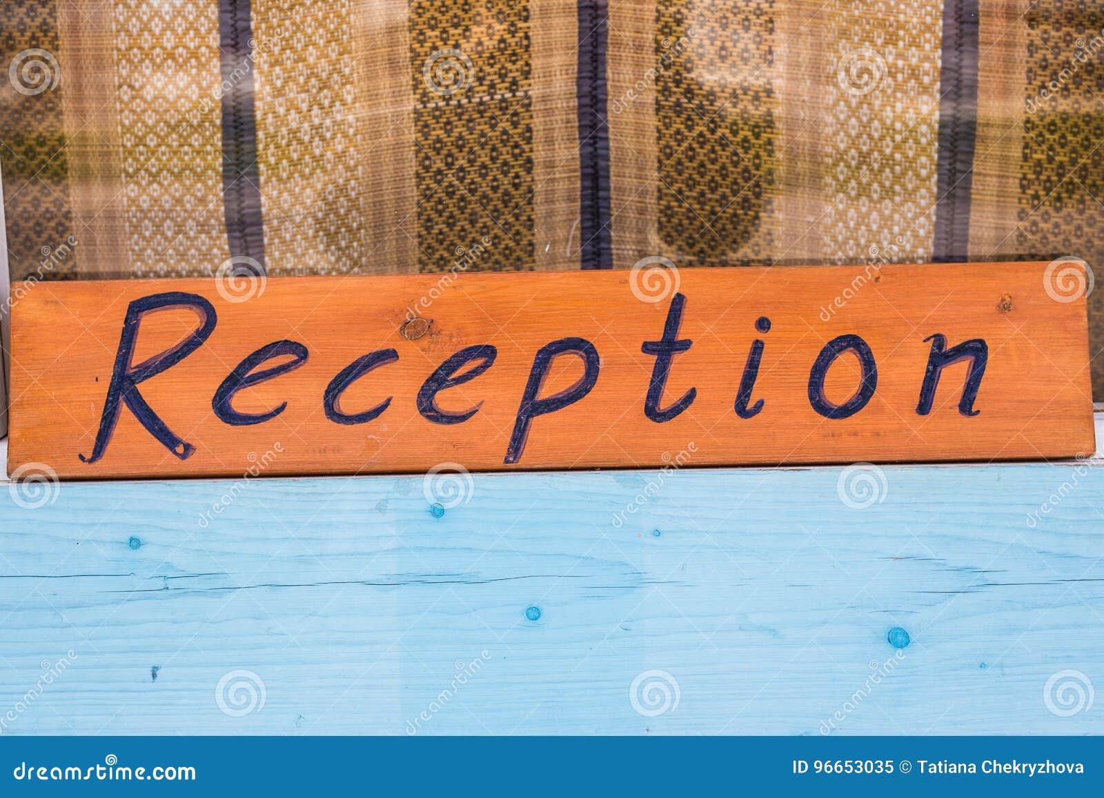 Reception sign at a hotel. stock image. Image of details - 96653035