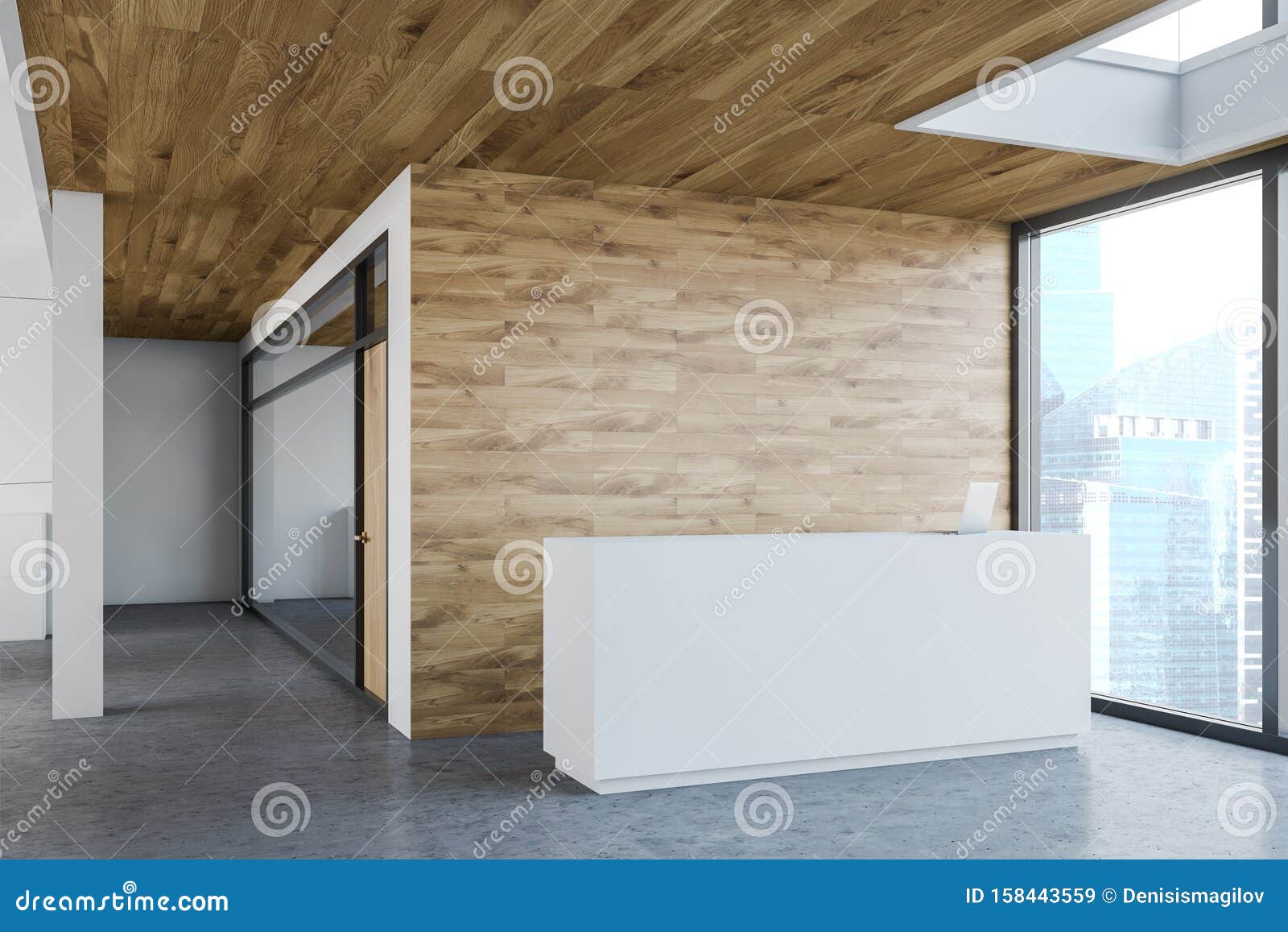 Reception Table in Wooden Office Corner Stock Illustration ...