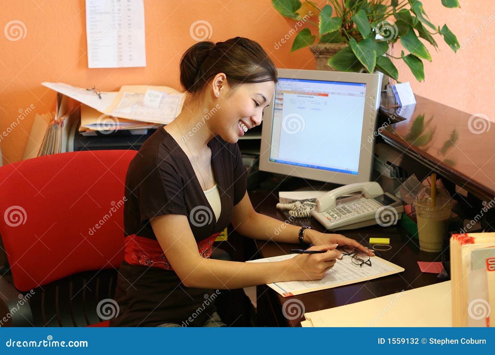 Receptionist stock photo. Image of files, helpdesk, chinese - 1559132