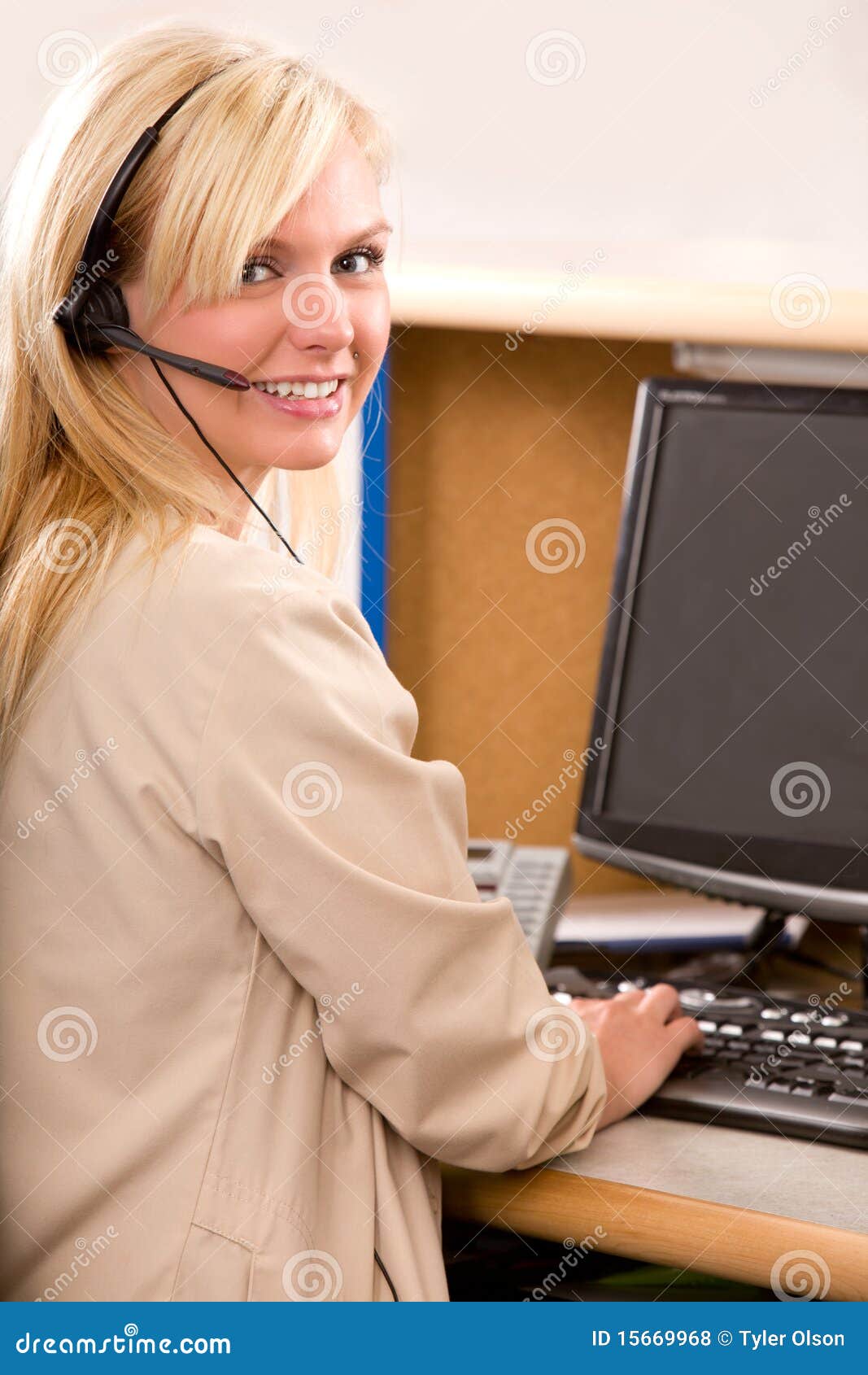 Receptionist with Headset stock photo. Image of natural - 15669968