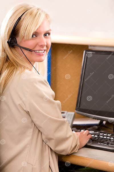 Receptionist with Headset stock photo. Image of natural - 15669968