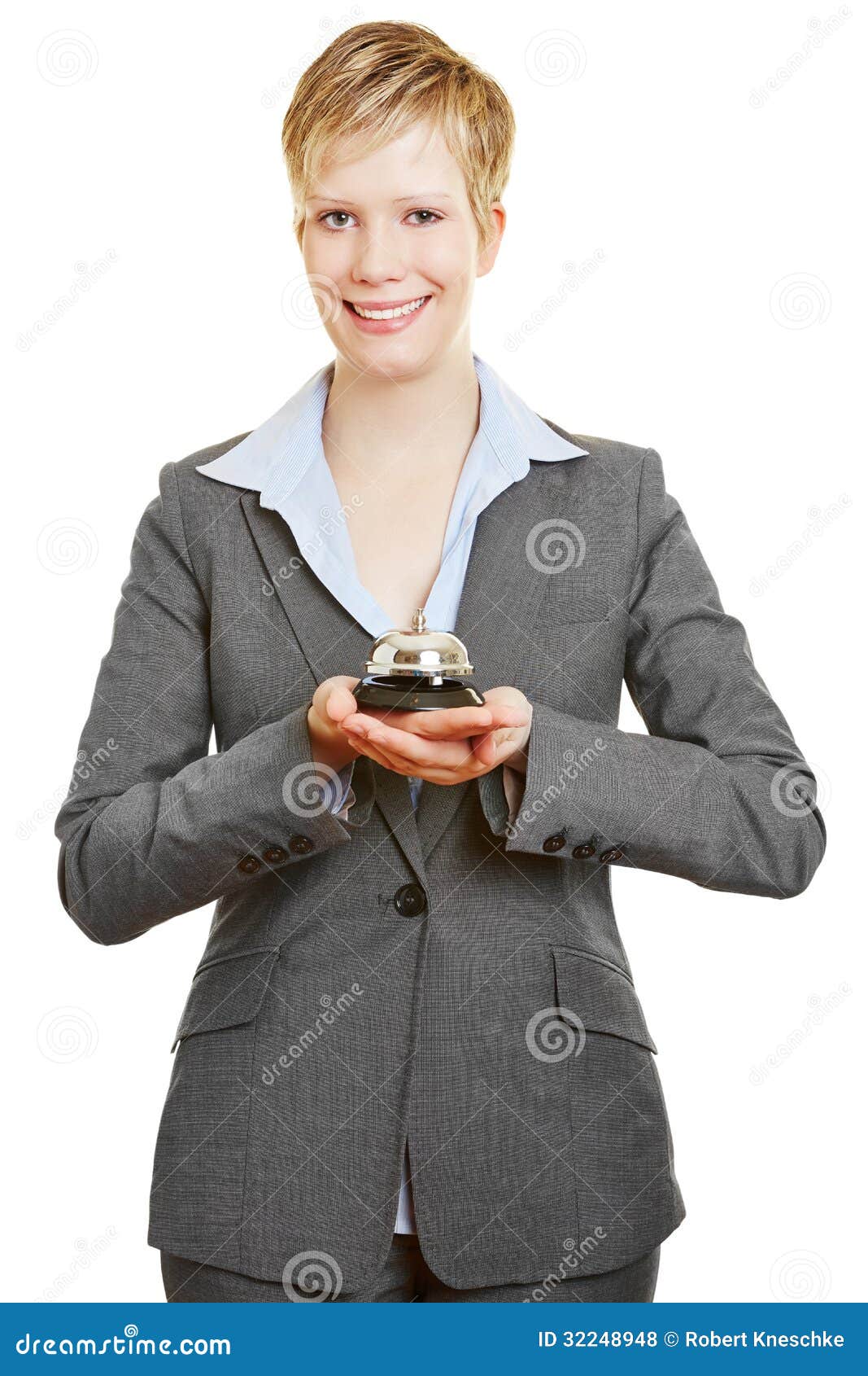 Receptionist with Hotel Bell Stock Photo - Image of business, suit ...
