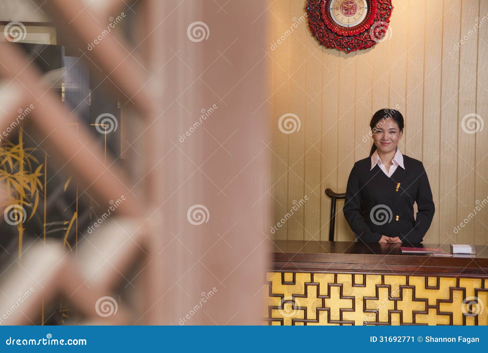 Receptionist at Hotel Front Desk Stock Image - Image of chinese ...