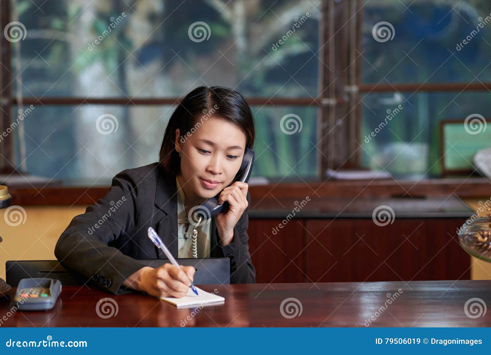 Receptionist on phone stock image. Image of welcome, receptionist ...