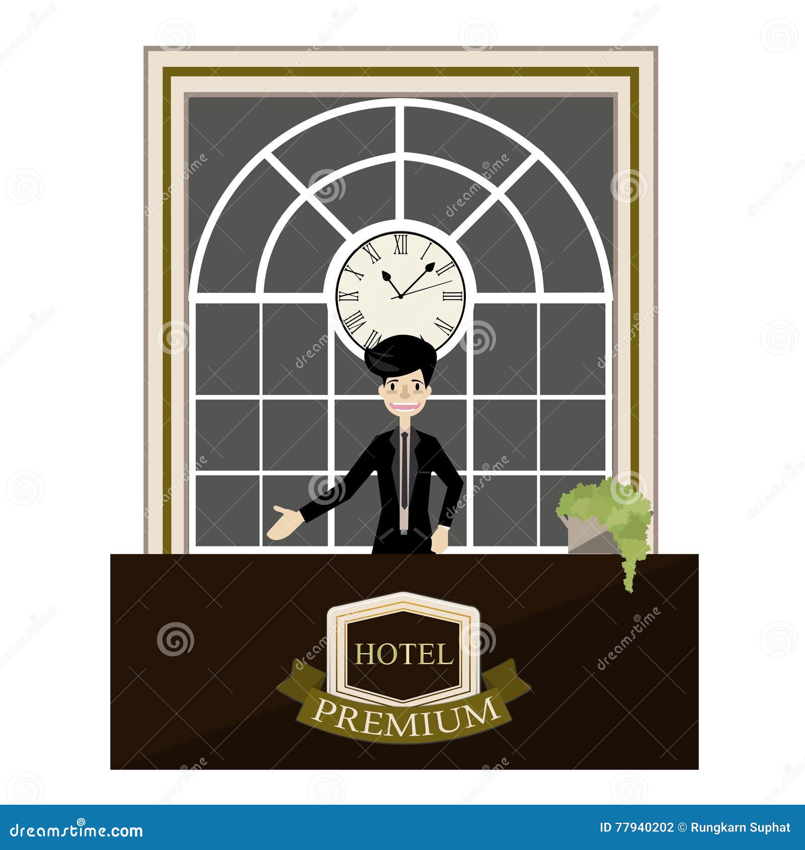 Receptionist Standing at Hotel Luxury Reception Desk Cartoon. Vector ...