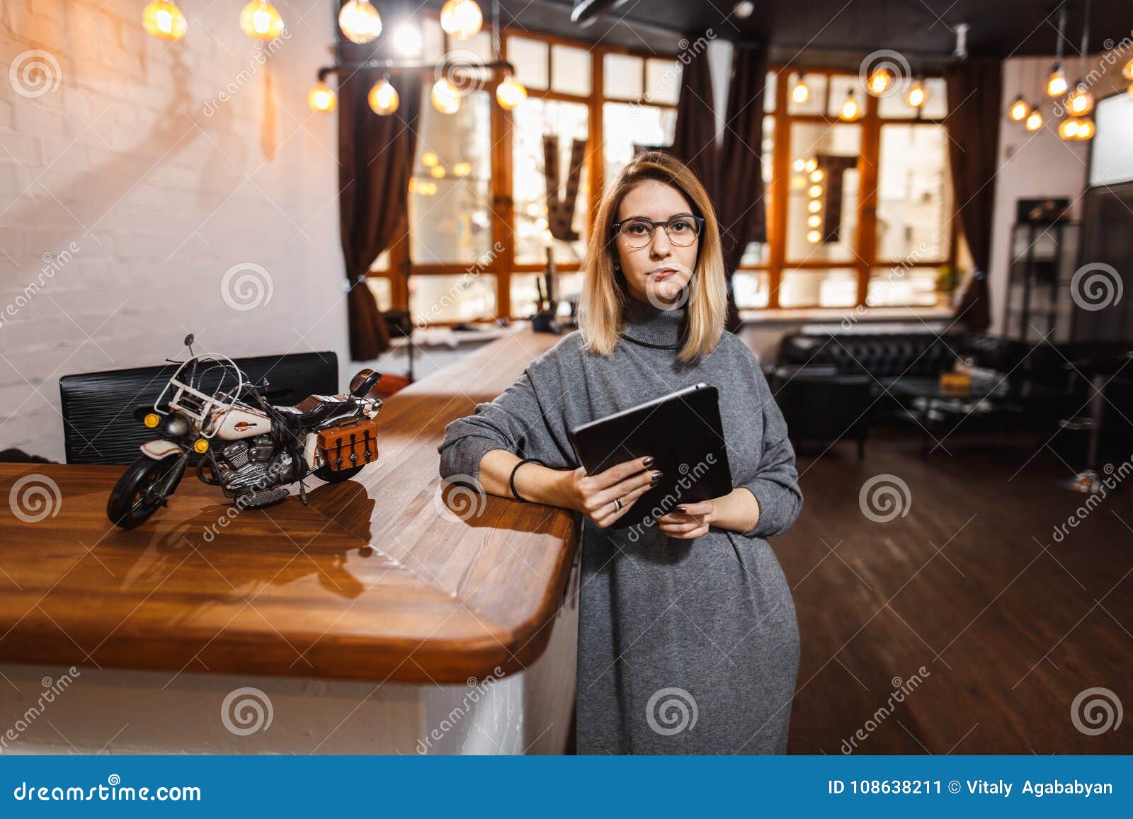 Receptionist Standing at Reception Counter in Office Stock Image ...