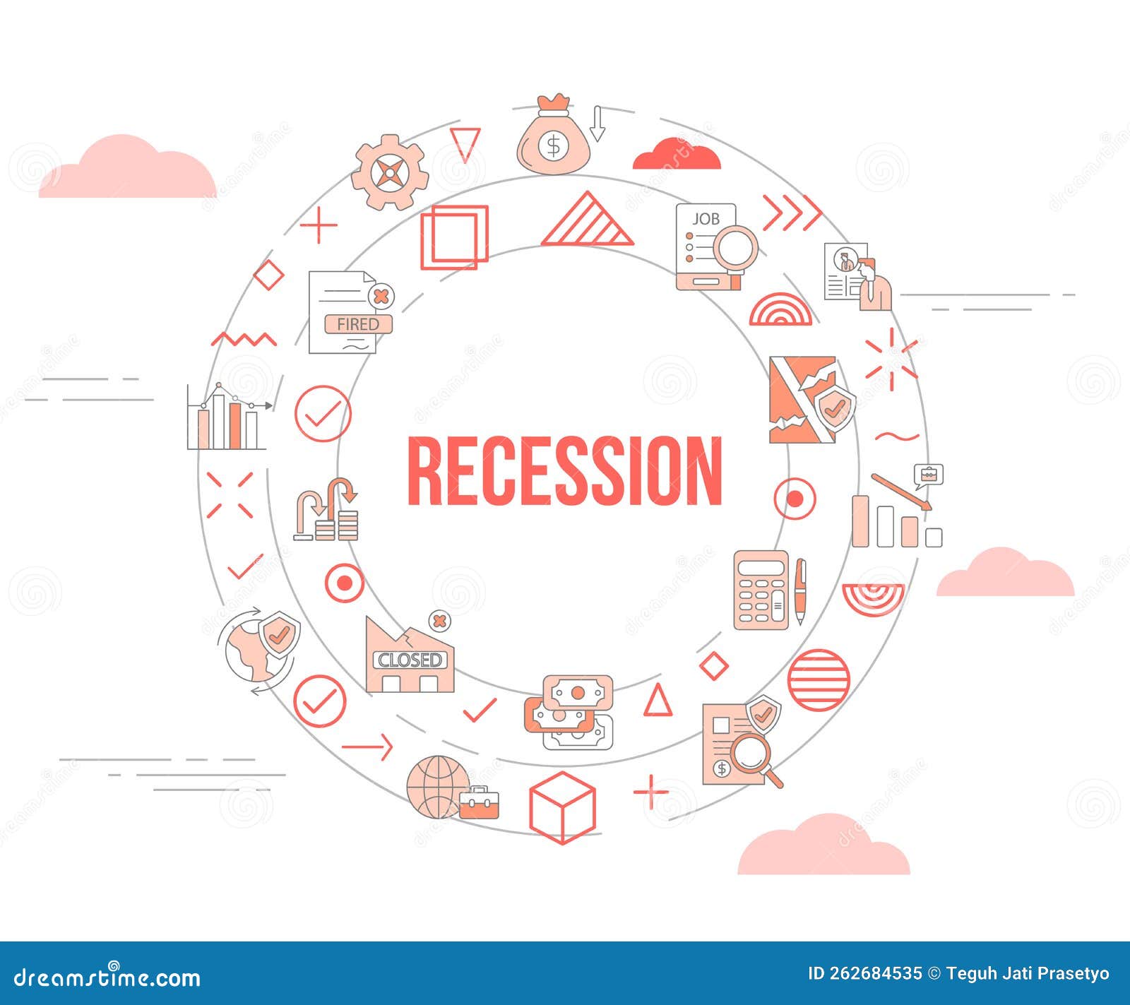 Recession Concept with Icon Set Template Banner and Circle Round Shape ...