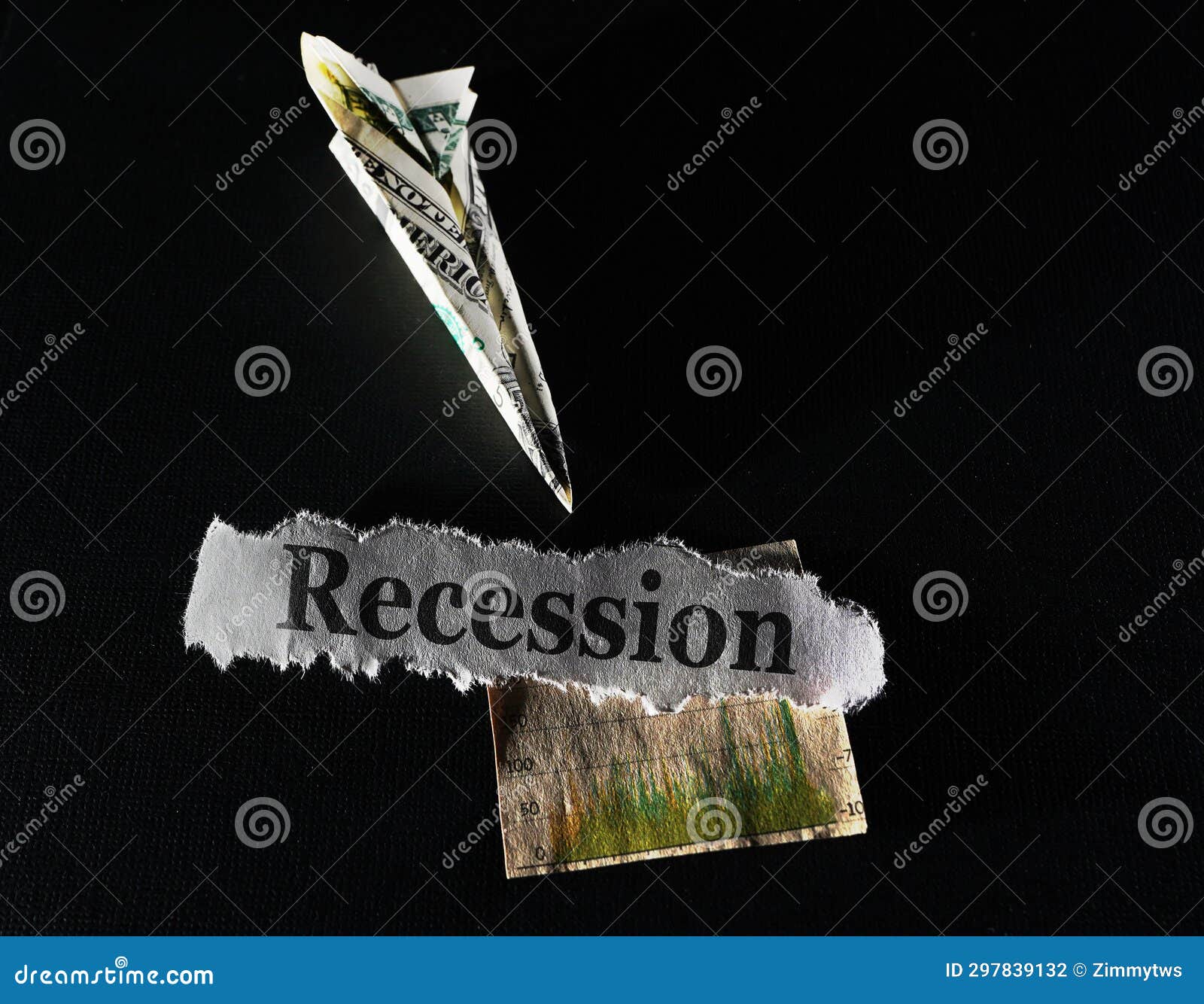 Recession Newspaper Headline with Chart and Dollar Airplane Stock Photo ...