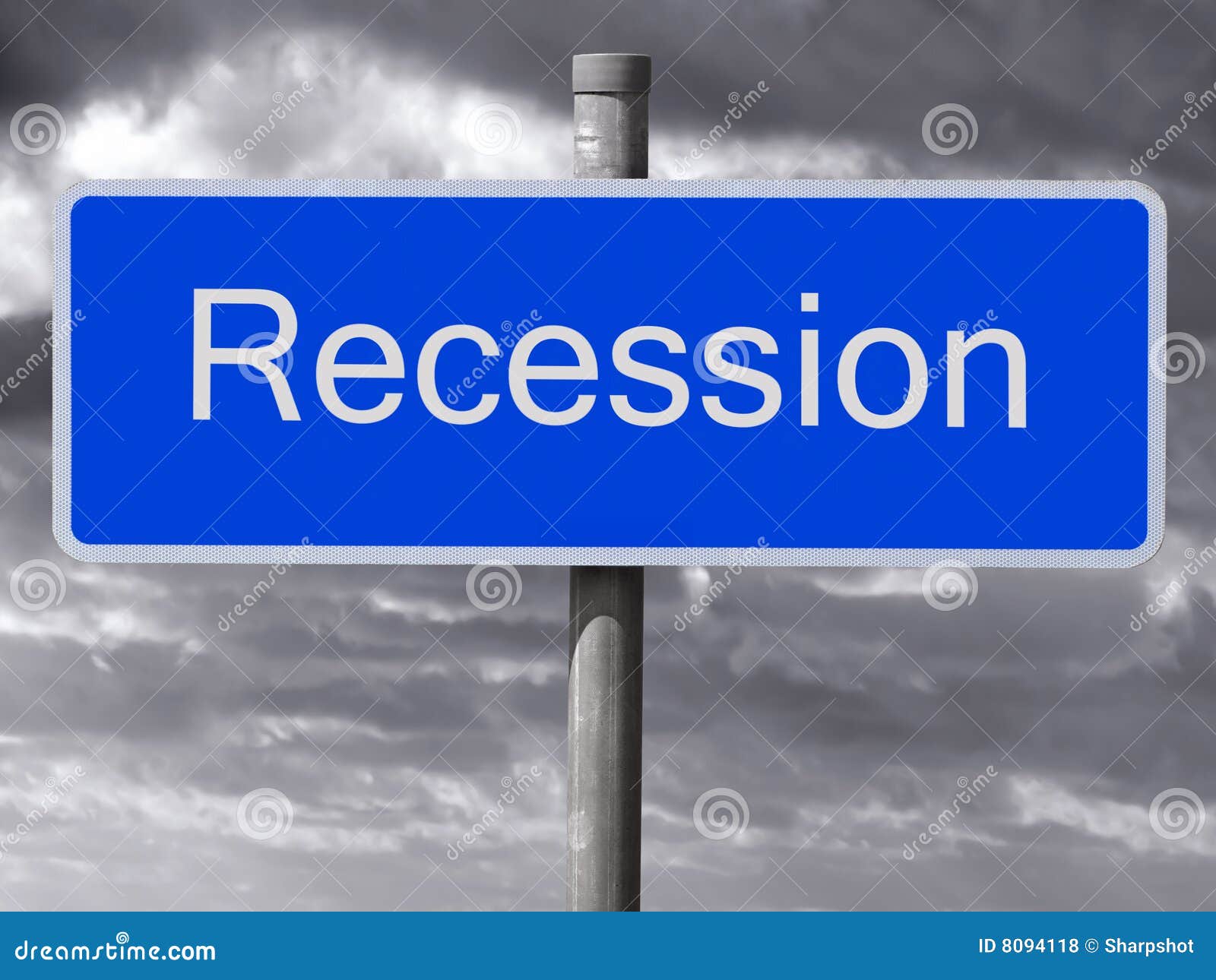 Recession Sign and a Dark Cloudy Sky. Stock Photo - Image of clouds ...