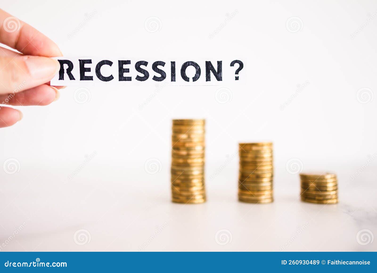 Recession Text with Question Mark in Front of Decreasing Stacks of ...