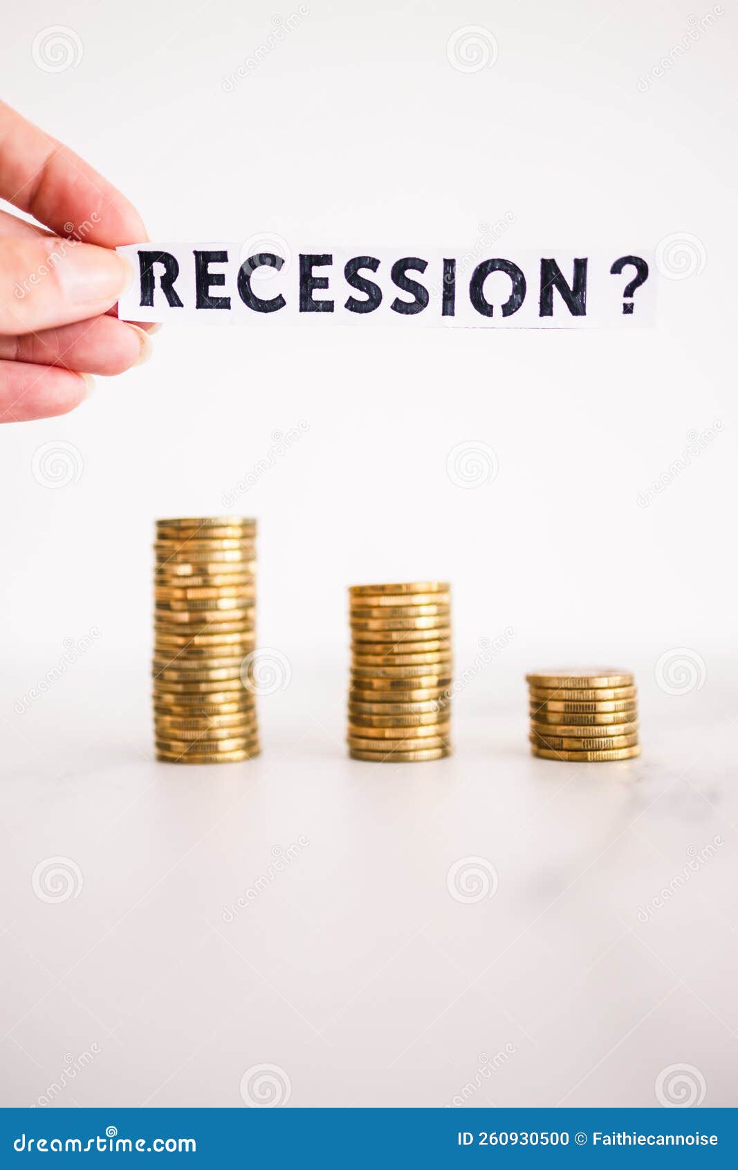Recession Text with Question Mark in Front of Decreasing Stacks of ...