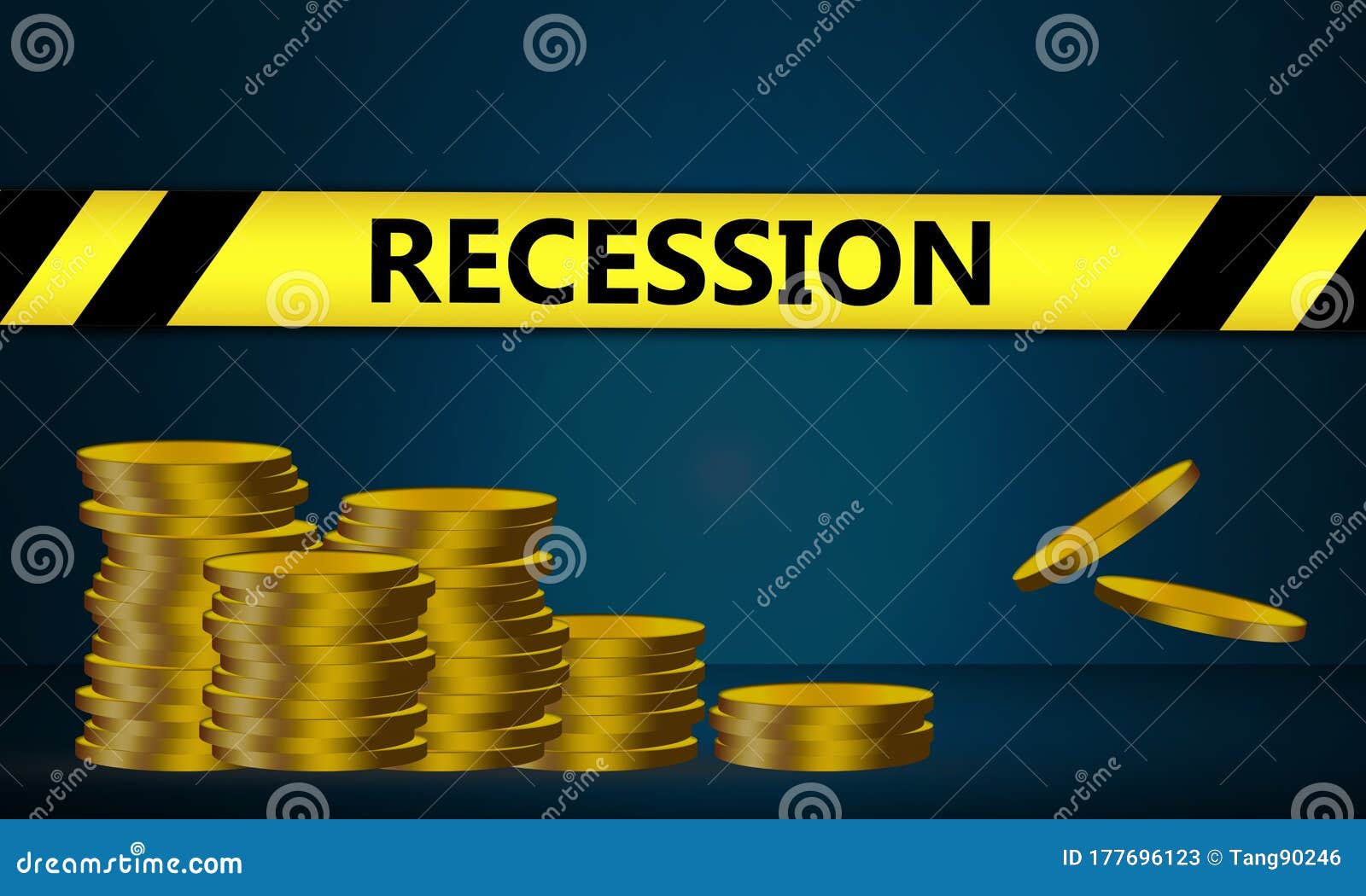 Recession Warning Banner with Stack of Gold Coins Stock Illustration ...