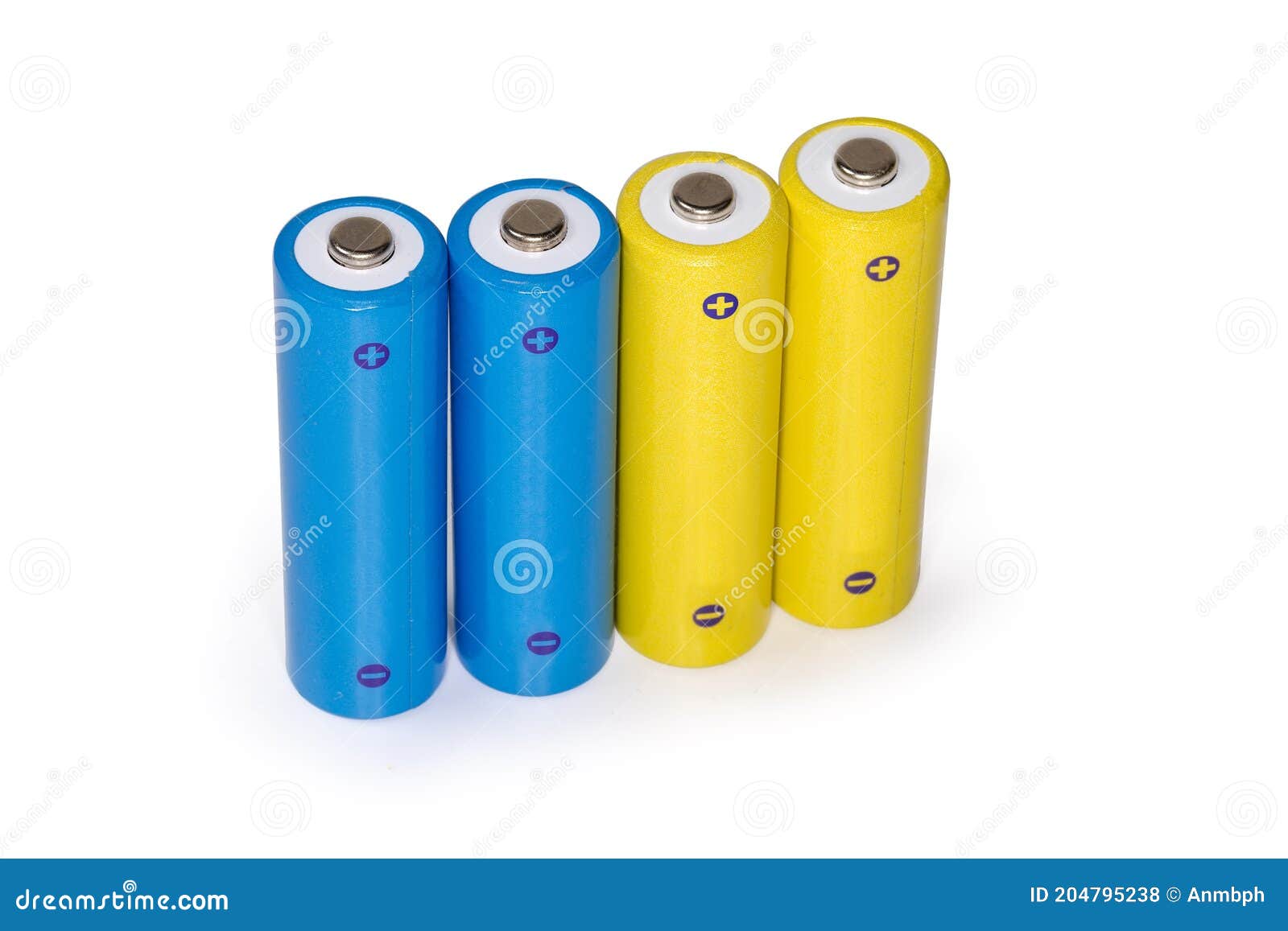 Rechargeable AA Batteries Different Colors on a White Background Stock ...