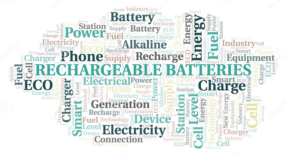 Rechargeable Batteries Typography Word Cloud Create with the Text only ...