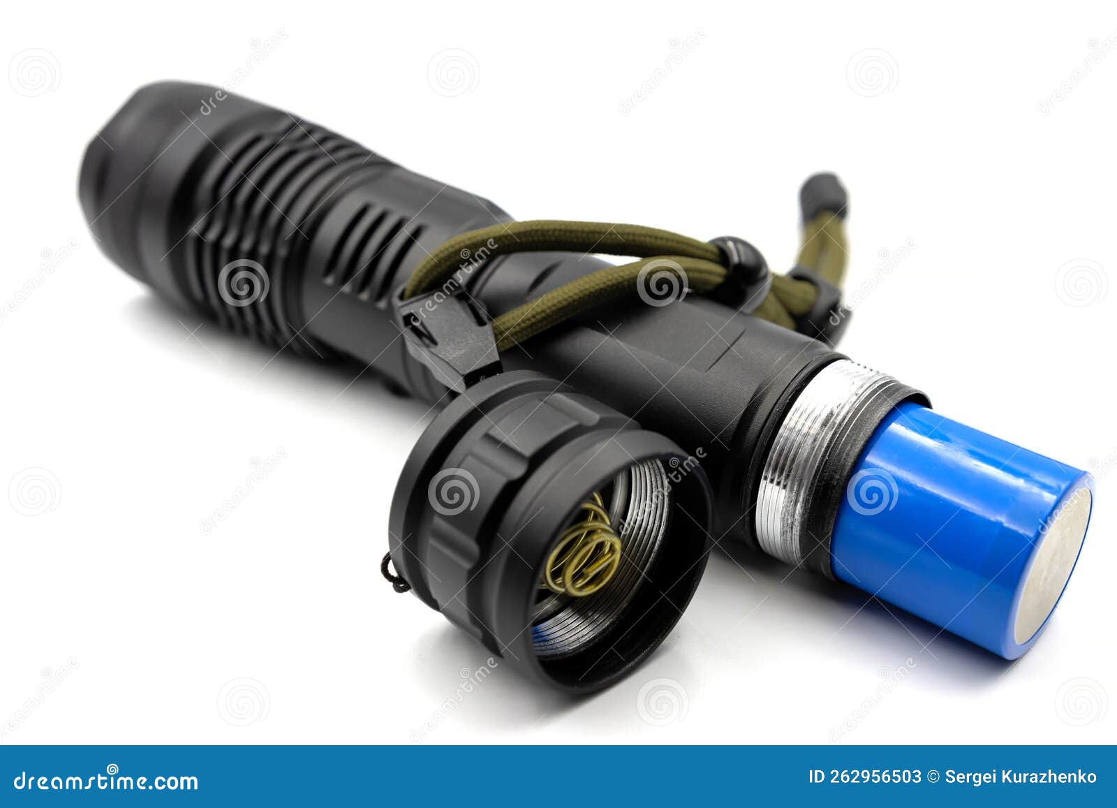 Rechargeable Battery for Flashlight. Black Metallic Led Flashlight ...