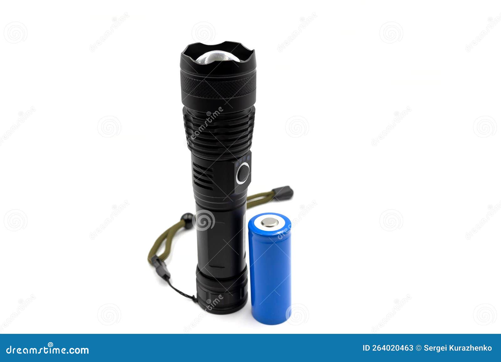 Rechargeable Battery for Flashlight. Black Metallic Led Flashlight ...