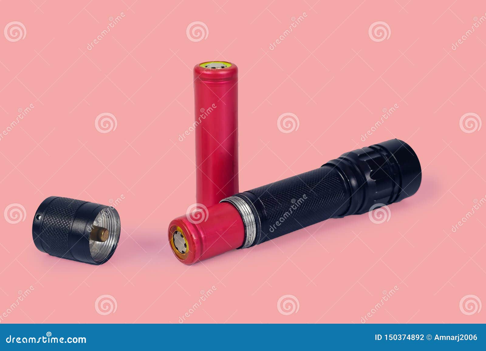 Rechargeable High Capacity 18650 Batteries with Flashlight Stock Photo ...