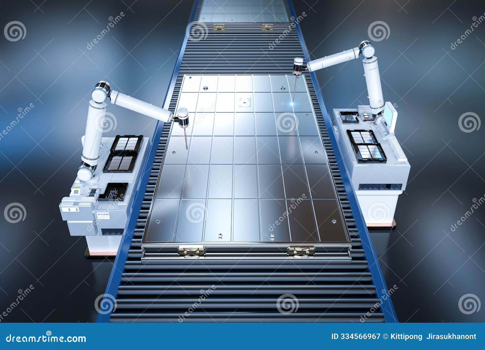Set Battery, Robotic Robot Arm On Factory, Autonomous Smart Car And ...
