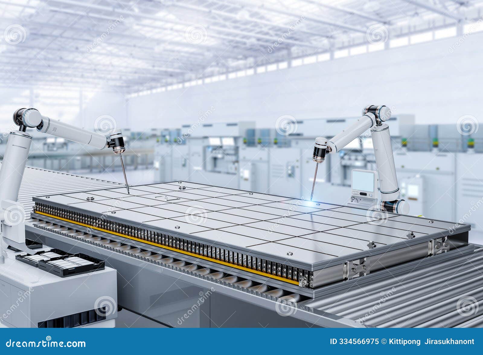 Set Battery, Robotic Robot Arm On Factory, Autonomous Smart Car And ...