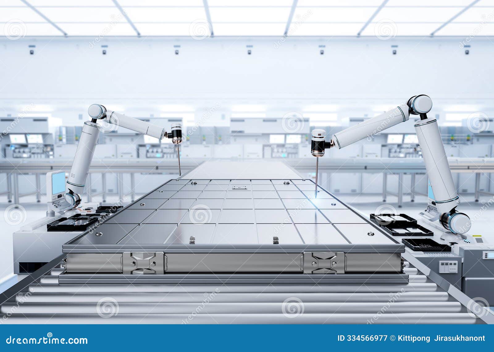 Set Battery, Robotic Robot Arm On Factory, Autonomous Smart Car And ...