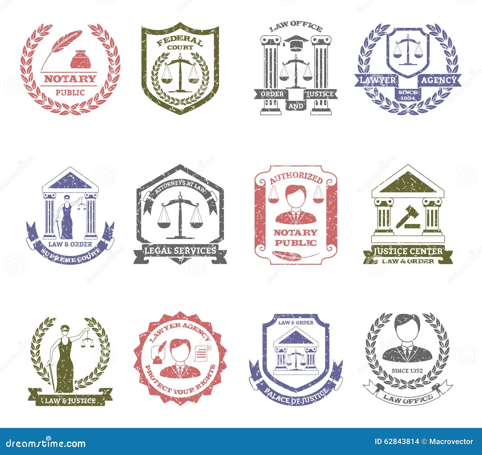 Recht Und Ordnung Logo Stamps Set Vektor Abbildung - Illustration von ...