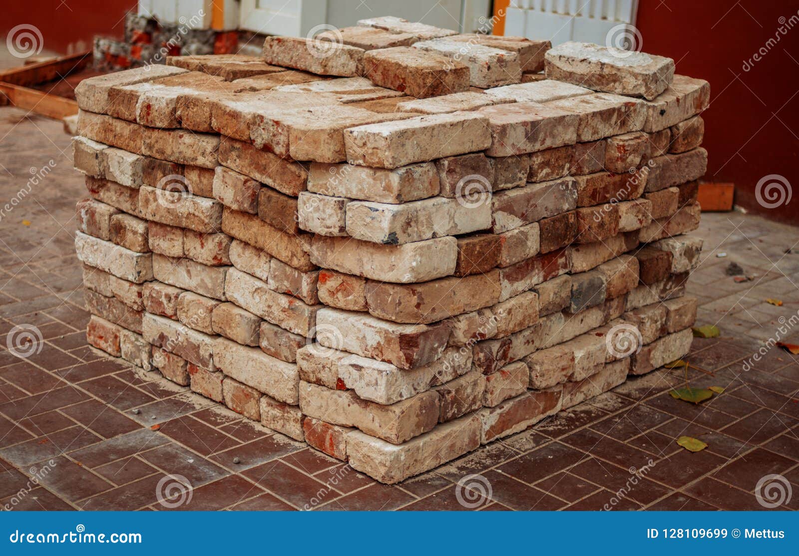 Recicling of Red Bricks. Old Used Redbricks Ready To Next Use Stock ...