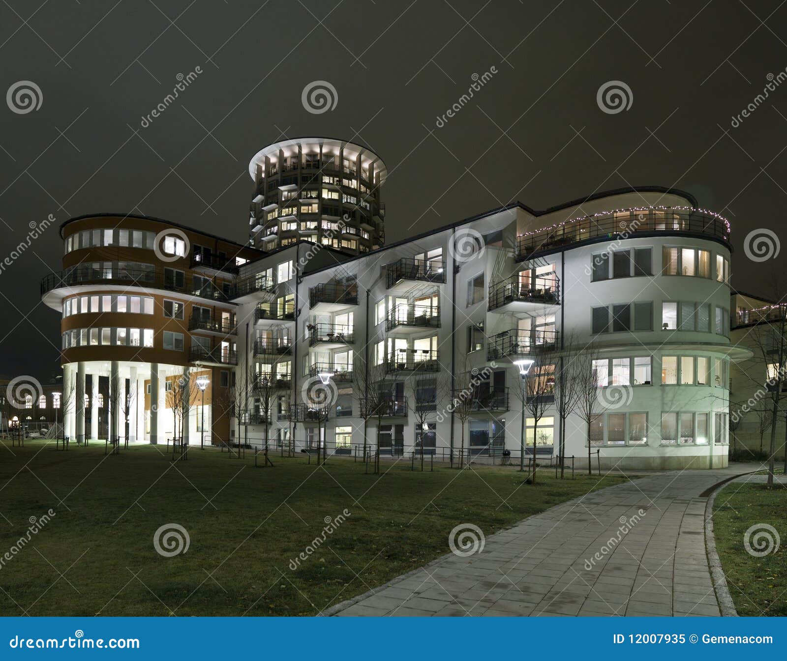 Recidential Buildings at Night Stock Image - Image of house, building ...