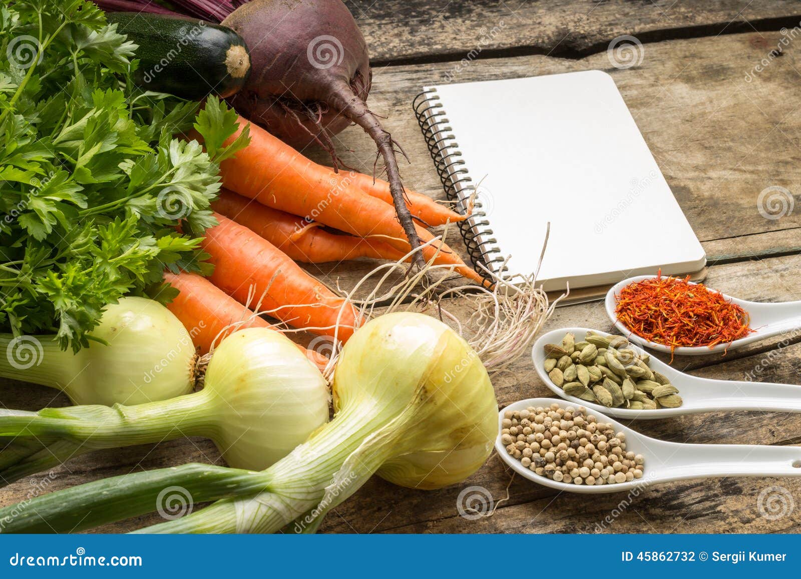 Recipe Background. Fresh Vegetables with Blank Page of Cookbook Stock ...