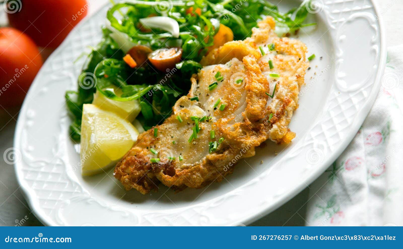 Breaded Hake Medallion with Salad. Stock Image - Image of homemade ...