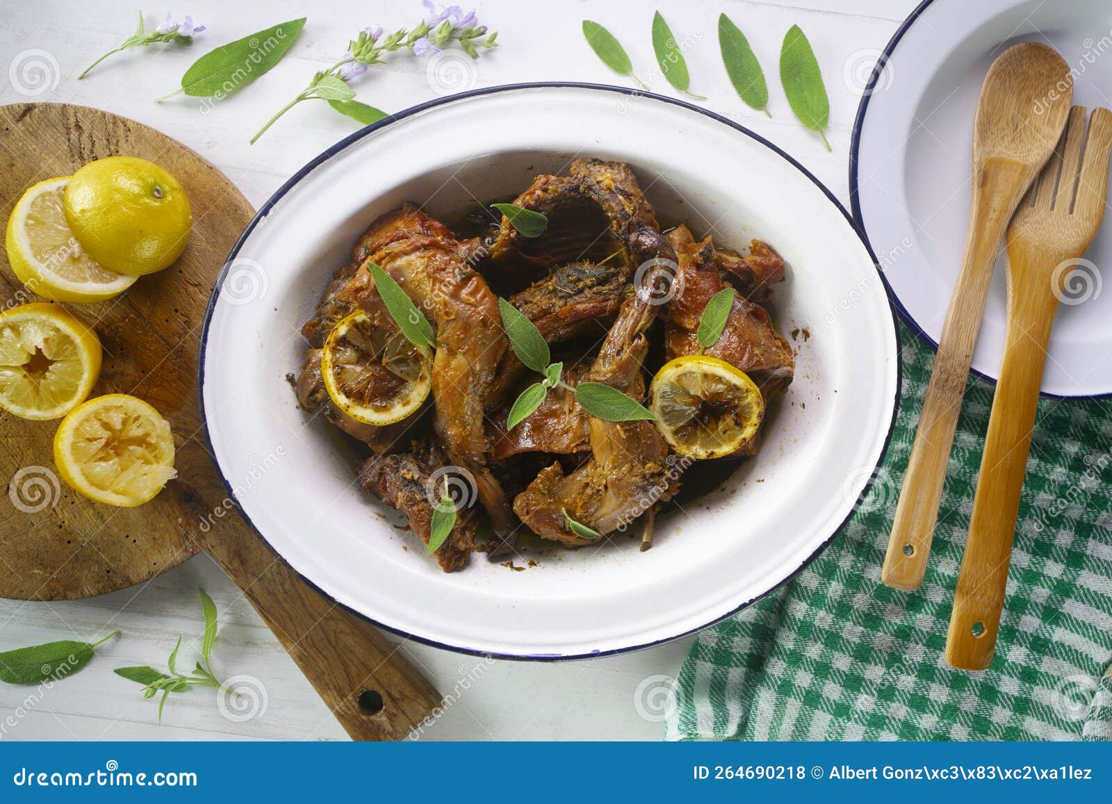 Fried Rabbit Cooked with Young Garlic and Sage. Typical Spanish Tapa ...