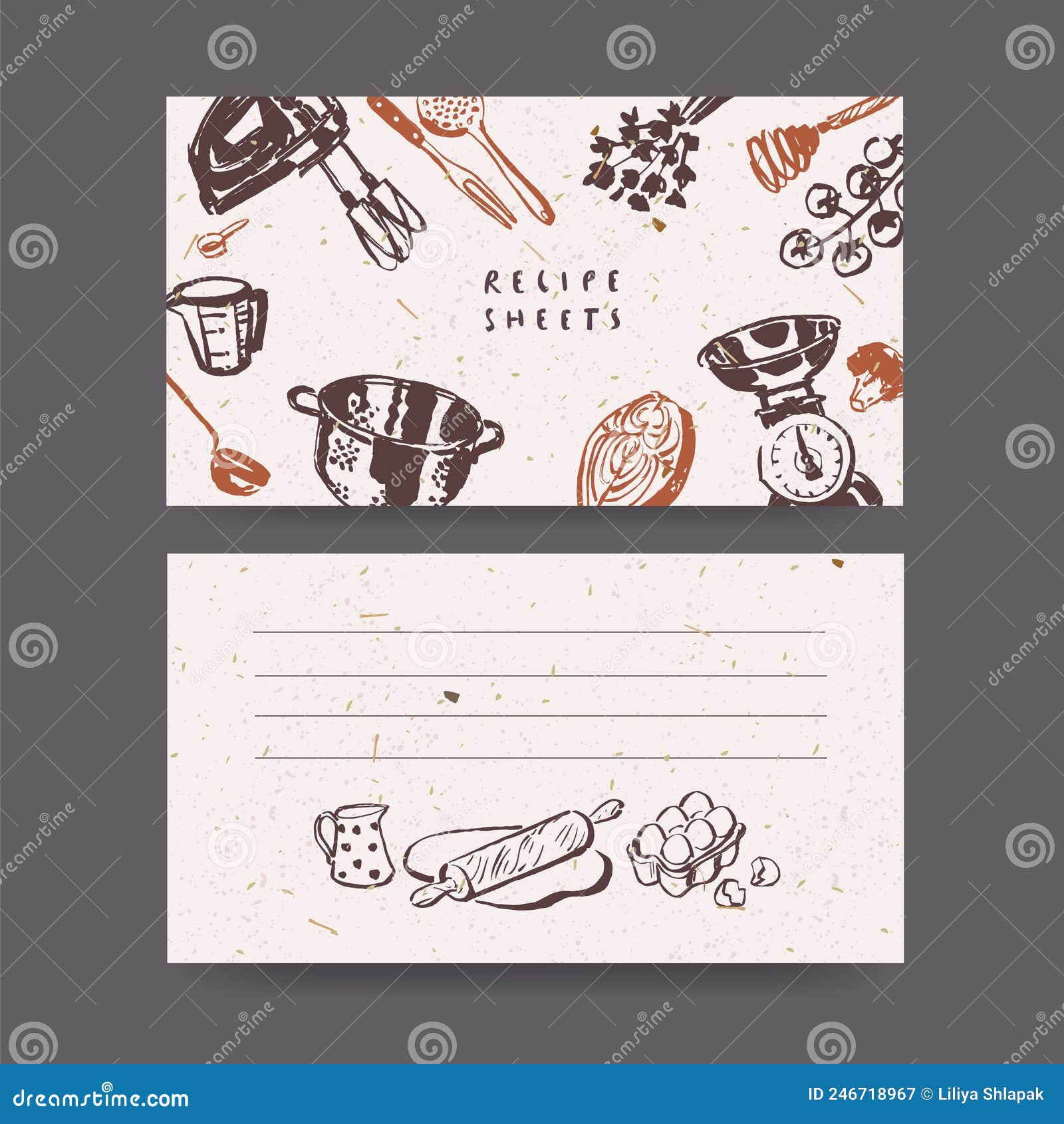Recipe Sheets Decorated with Kitchen Utensils and Vegetable Drawings ...